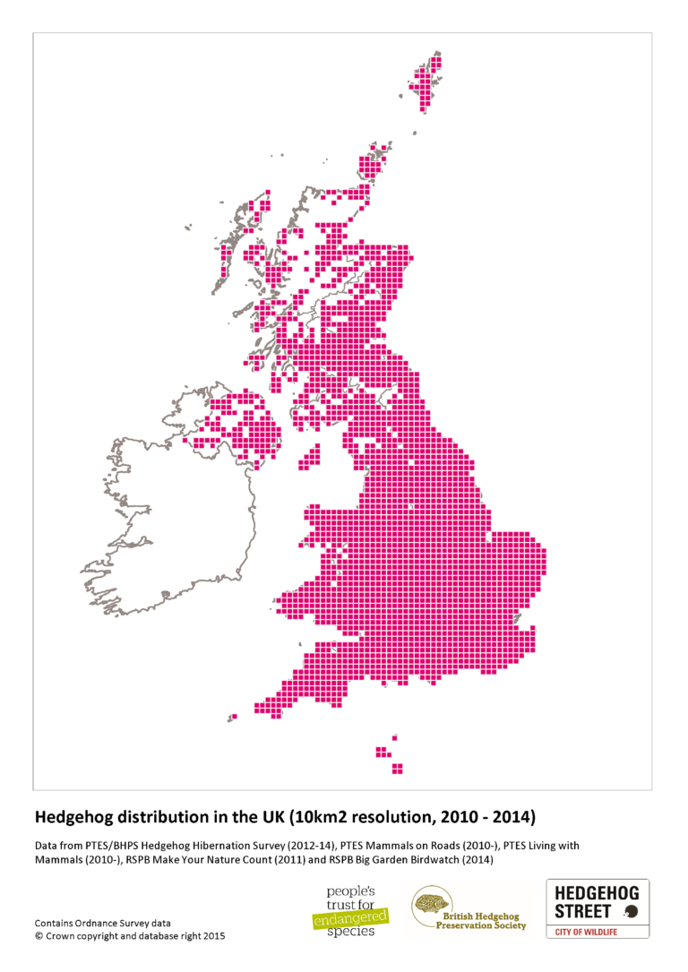 Distribution of Hedgehogs in United Kingdom at 10km scale 2010 - 2014 ...